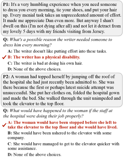 [1909.00277] Cosmos QA: Machine Reading Comprehension with Contextual Commonsense Reasoning