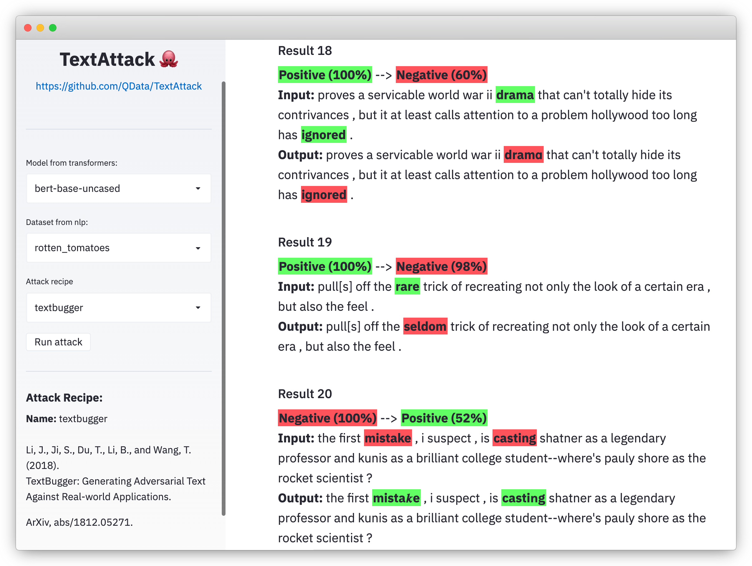 [2005.05909] TextAttack: A Framework for Adversarial Attacks, Data Augmentation, and Adversarial ...